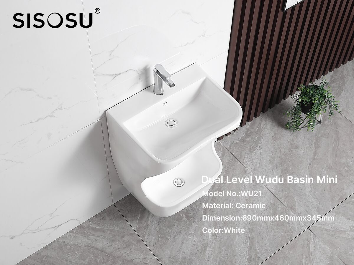 Dual Level Wudu Basin Mini – Wall-Mounted Ceramic Ablution Unit for ...