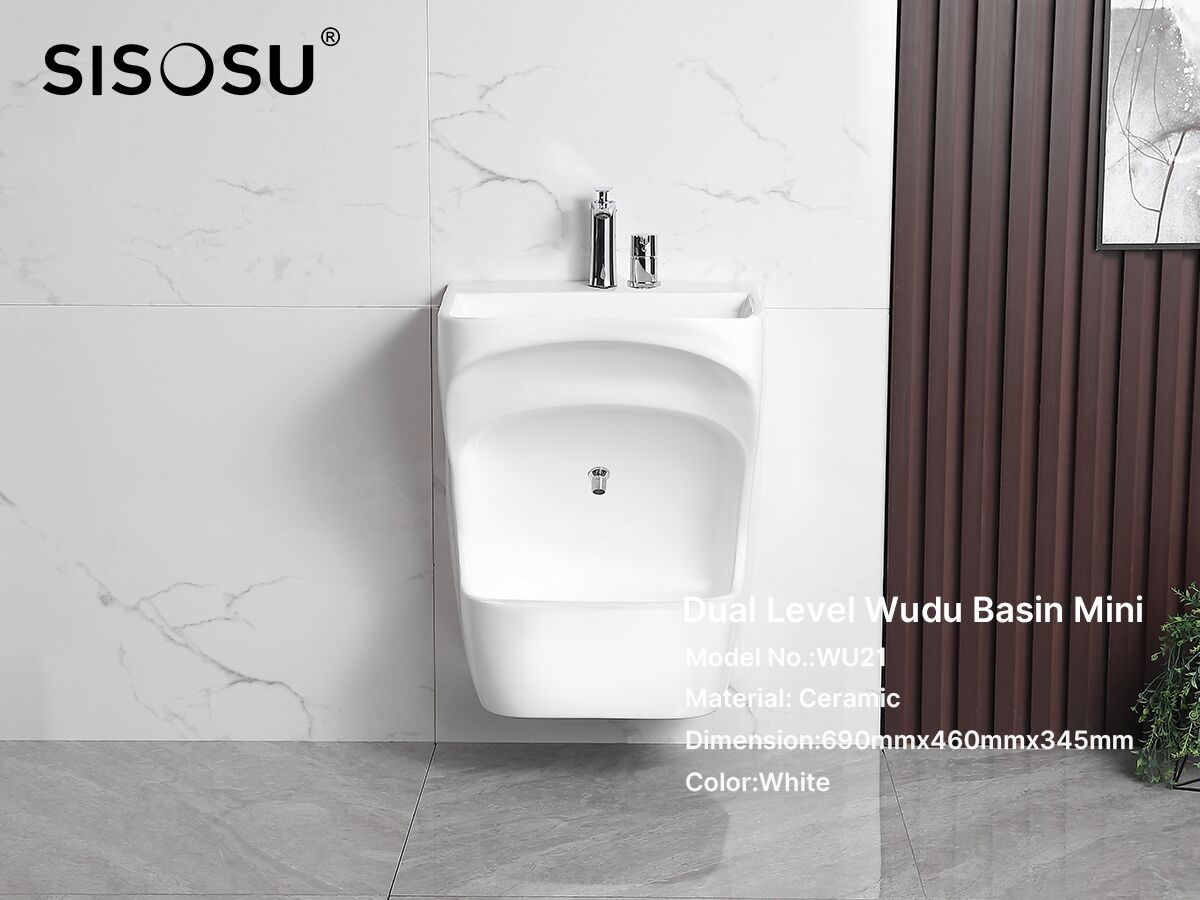 Dual Level Wudu Basin Mini – Wall-Mounted Ceramic Ablution Unit for ...