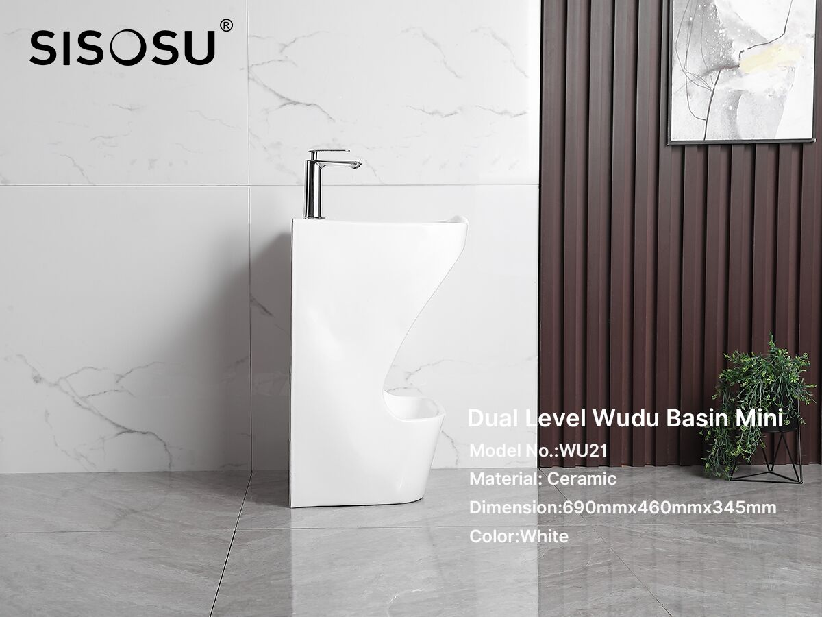 Dual Level Wudu Basin Mini – Wall-Mounted Ceramic Ablution Unit for ...